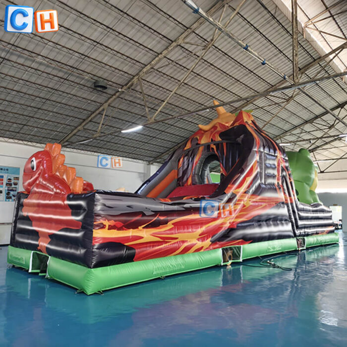 45ft Dinosaur & Volcano Inflatable Obstacle Course - Chinflatables